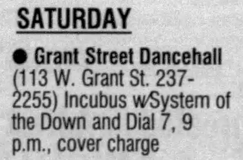 Grand Street Dancehall September 26th, 1998 | System of a Down Wiki ...