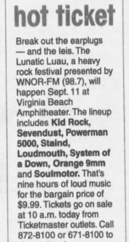 WNOR-FM Lunatic Luau September 11th, 1999 | System of a Down Wiki | Fandom