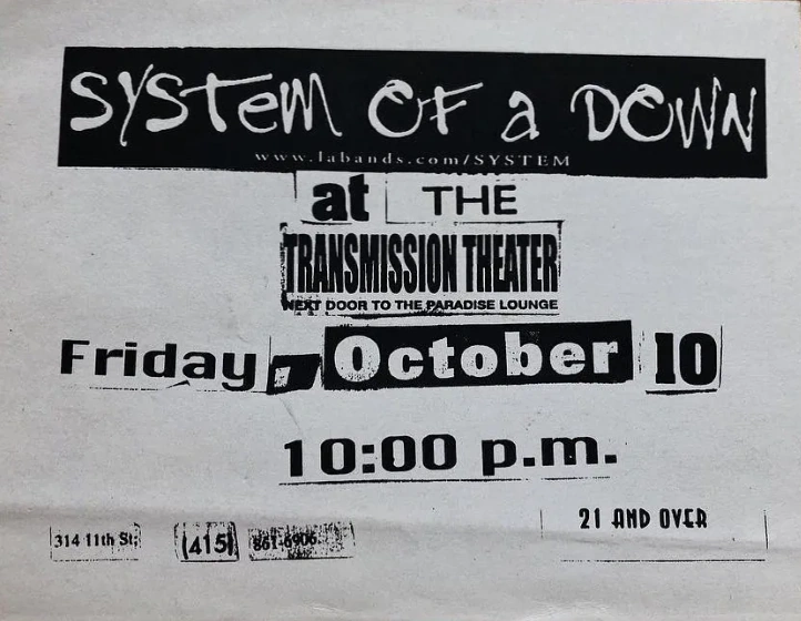 Transmission Theater October 10th, 1997 | System of a Down Wiki | Fandom