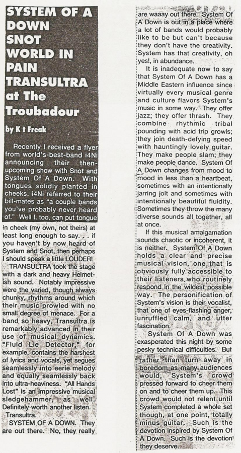 Troubadour May 28th, 1996 | System of a Down Wiki | Fandom