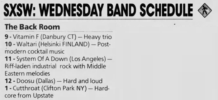 SXSW Festival March 18th, 1998 | System of a Down Wiki | Fandom
