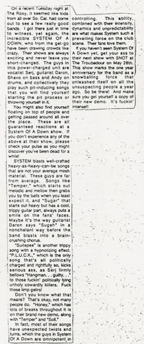 The Roxy Theatre April 23rd, 1996 | System of a Down Wiki | Fandom