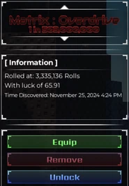 MATRIX / OVERDRIVE ♢} | Sol's RNG Wiki | Fandom