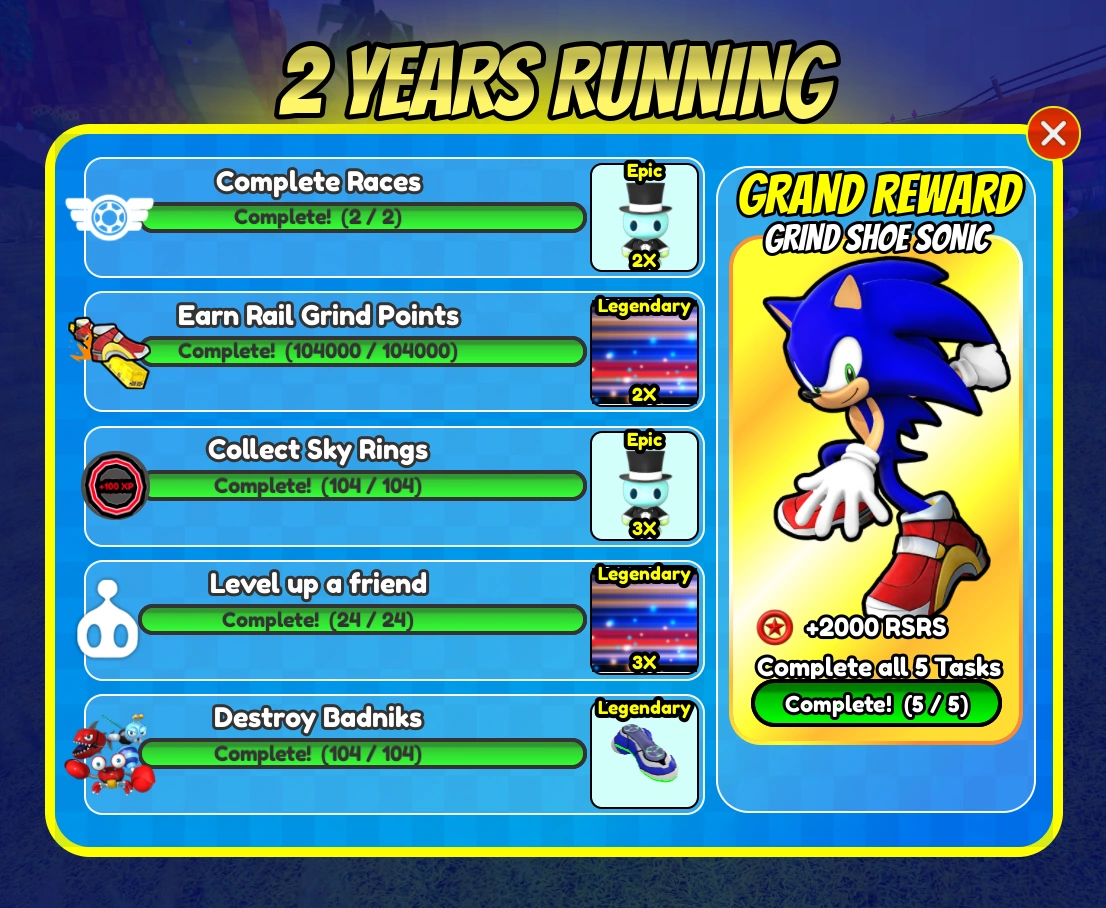 2 Years Running | Sonic Speed Simulator Wiki | Fandom