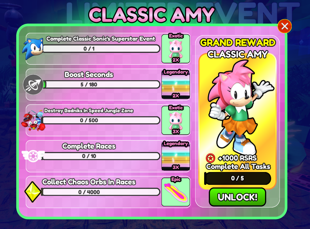 Classic Amy Event | Sonic Speed Simulator Wiki | Fandom