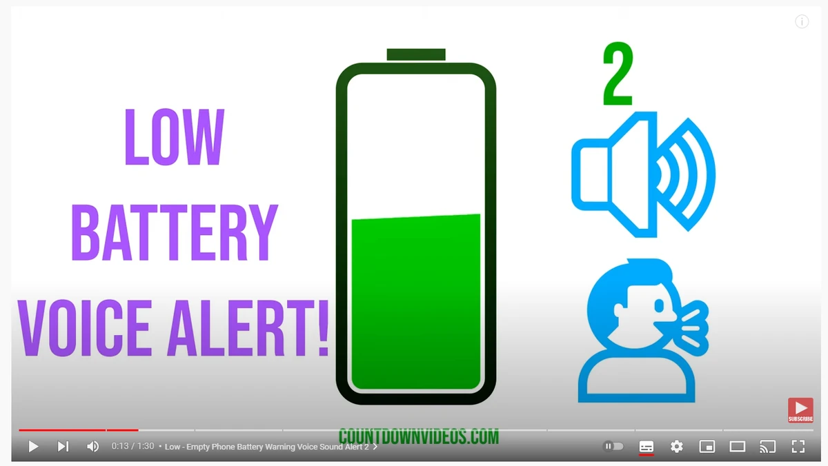 Low - Empty Phone Battery🔋9 Voice 🗣Warning Sound Alerts⚠️with Battery ...