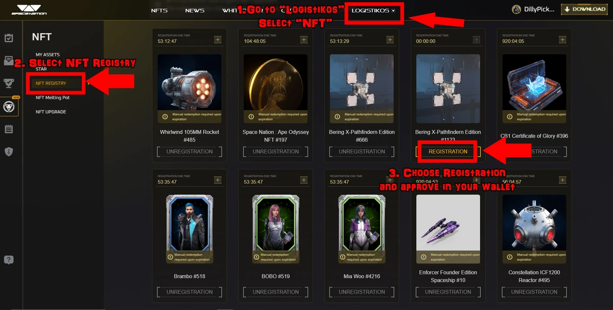 Rookie Captain Step 4: Register Your NFT & Use Them In game | Space ...
