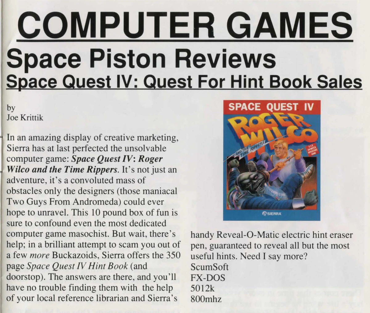 Space Quest IV: Roger Wilco and the Time Rippers: Lost in Space Quest ...
