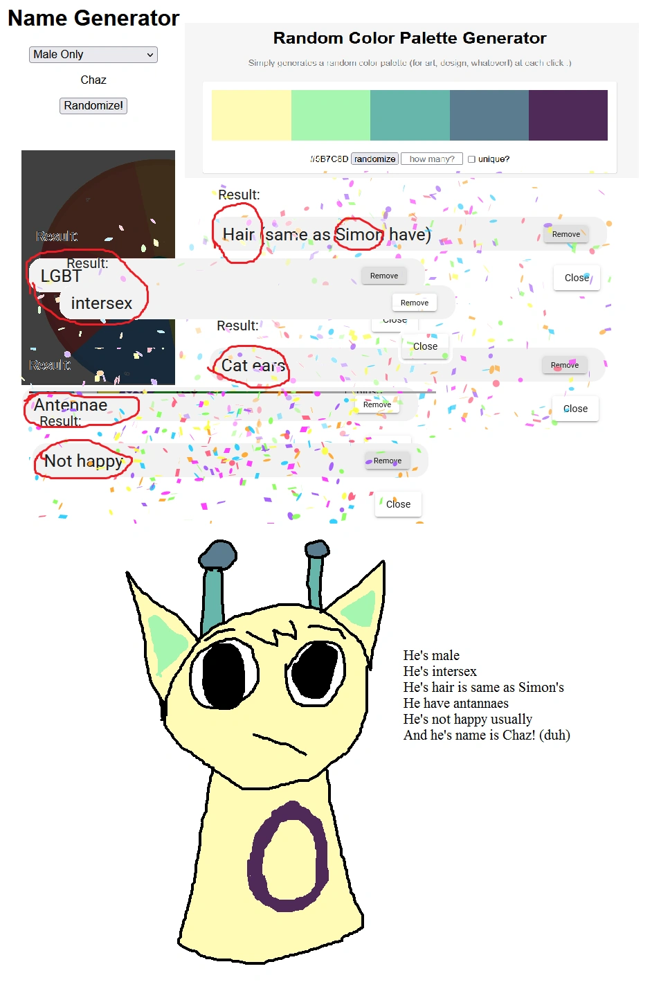 Ai name generator + Random color palette generator = Character (Sprunki ...