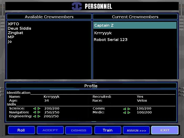 Personnel/Crew Assignment Interface and Module | Starflight III Wikia ...