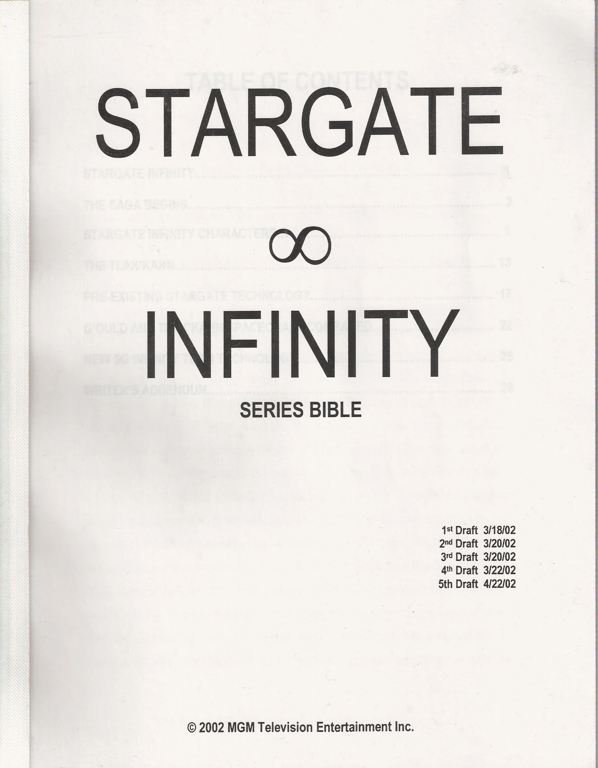 Stargate Infinity Series Bible | SGCommand | Fandom