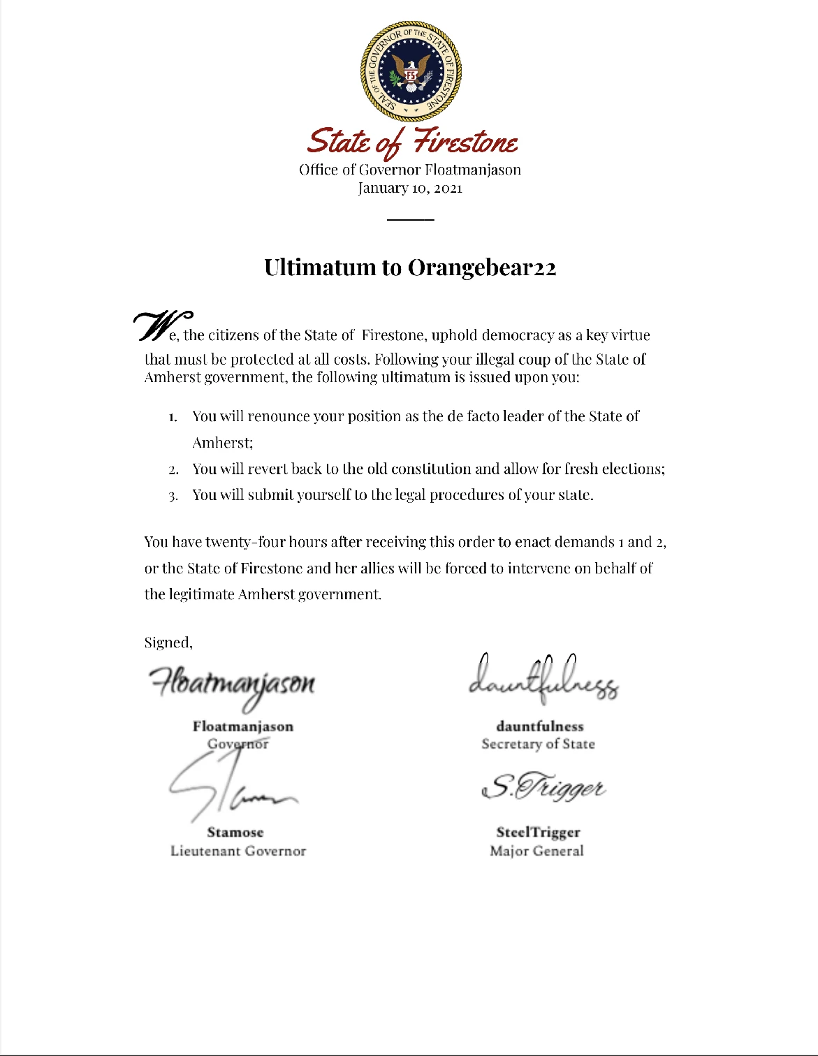 Ultimatum to Orangerbear22 | State of Firestone Wiki | Fandom