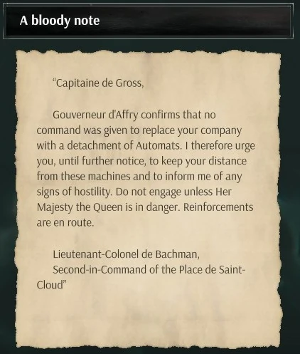 A bloody note | Steelrising Wiki | Fandom