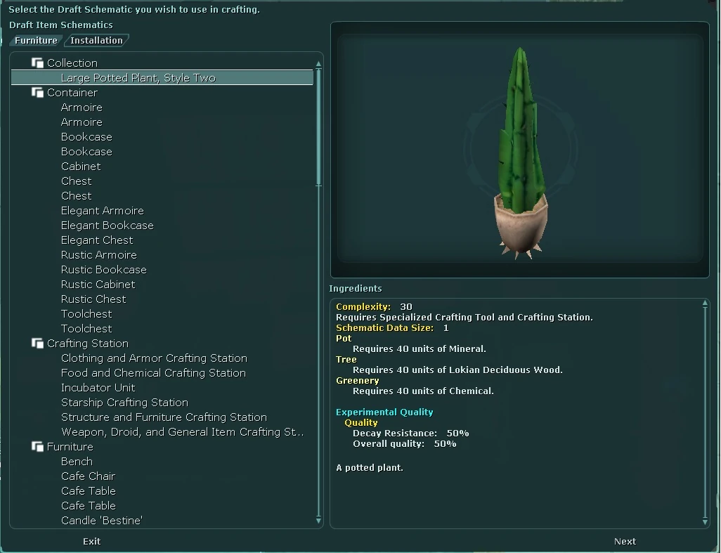 Schematic for a Large Potted Plant, Style 2 | SWG Wiki | Fandom