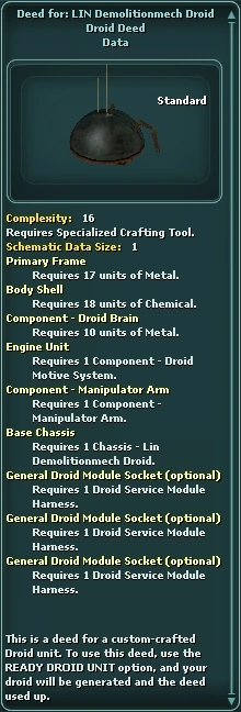Deed for: LIN Demolitionmech Droid | SWG Wiki | Fandom