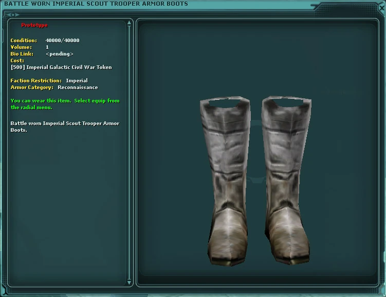 Battle Worn Imperial Scout Trooper Armor Boots | SWG Wiki | Fandom