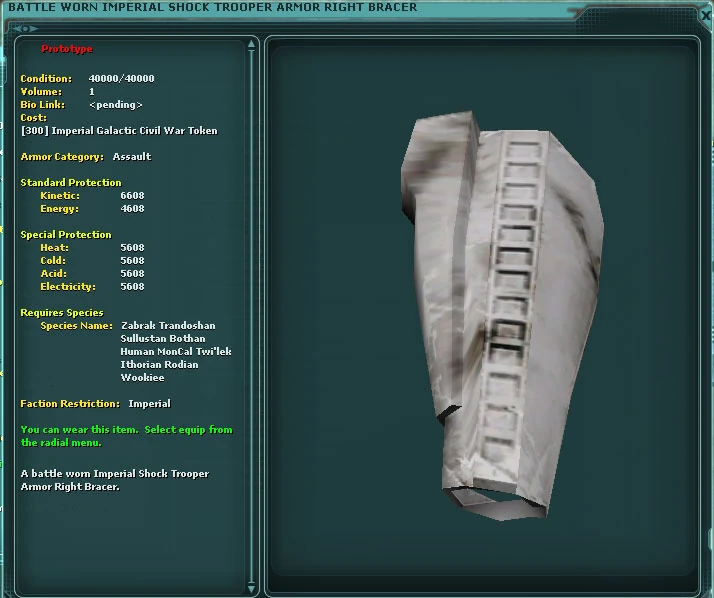 Battle Worn Imperial Shock Trooper Armor Right Bracer | SWG Wiki | Fandom