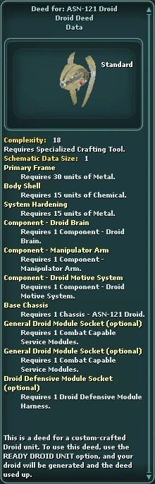 Deed for: ASN-121 Droid | SWG Wiki | Fandom