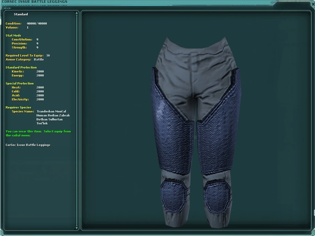 CorSec Issued Battle Leggings | SWG Wiki | Fandom