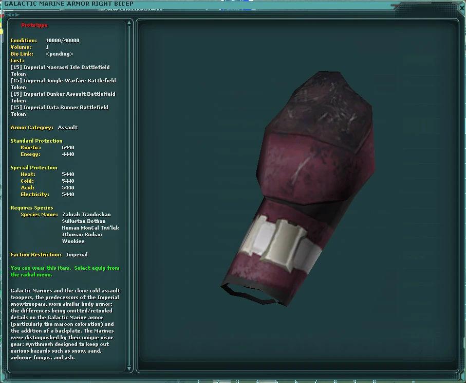 Galactic Marine Armor Right Bicep | SWG Wiki | Fandom