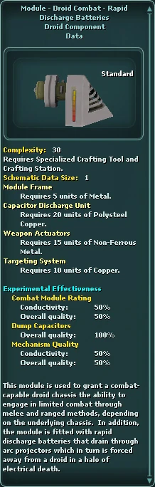 Module - Droid Combat - Rapid Discharge Batteries | SWG Wiki | Fandom