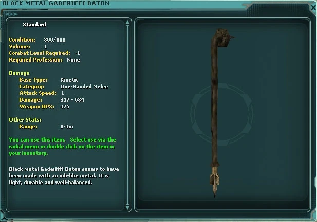 Black Metal Gaderiffi Baton | SWG Wiki | Fandom