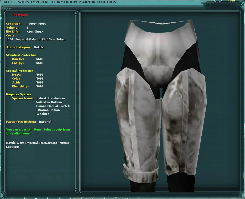 Battle Worn Imperial Stormtrooper Armor Leggings | SWG Wiki | Fandom