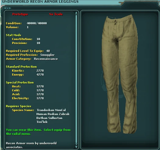 Underworld Recon Armor Leggings | SWG Wiki | Fandom