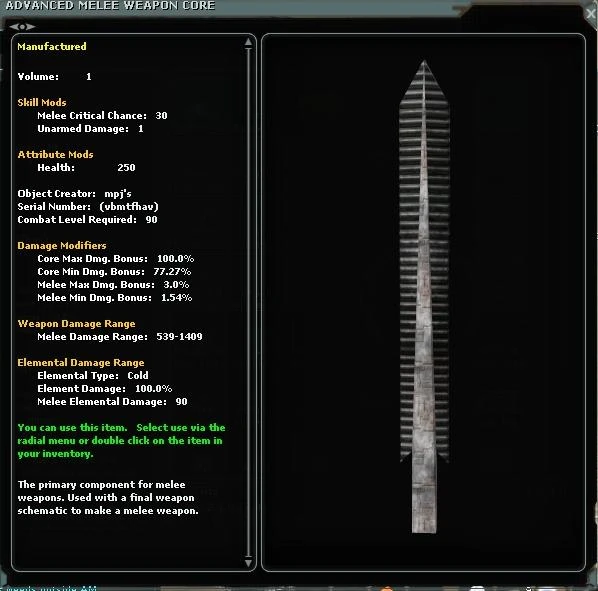 Advanced Melee Weapon Core | SWG Wiki | Fandom