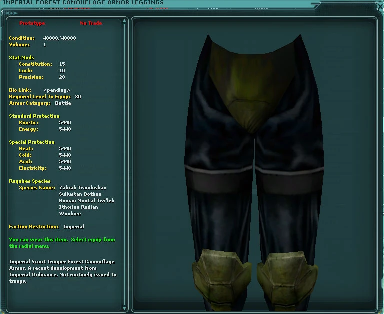 Imperial Forest Camouflage Armor Leggings | SWG Wiki | Fandom
