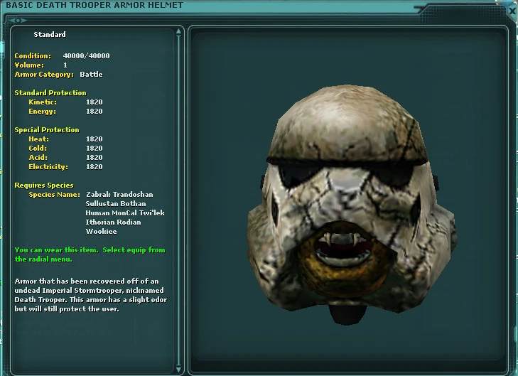Basic Death Trooper Armor Helmet | SWG Wiki | Fandom