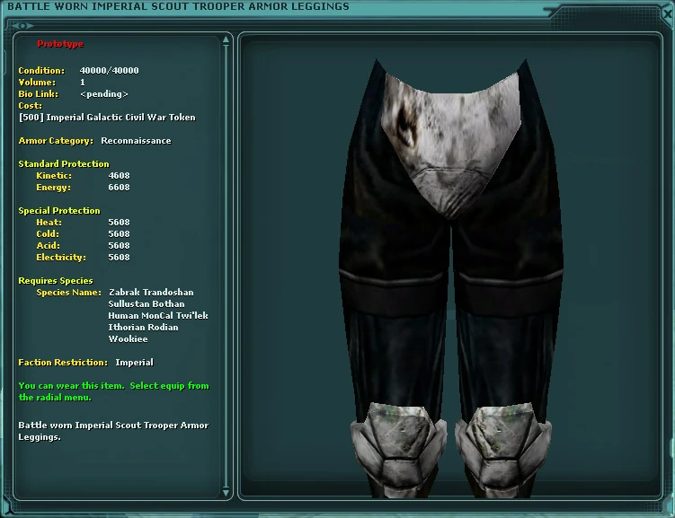 Battle Worn Imperial Scout Trooper Armor Leggings | SWG Wiki | Fandom