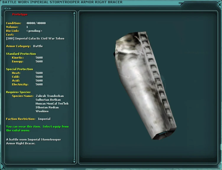 Battle Worn Imperial Stormtrooper Armor Right Bracer | SWG Wiki | Fandom