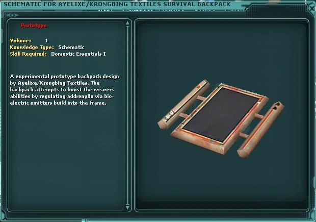 Ayelixe/Krongbing Textiles Survival Backpack (Schematic) | SWG Wiki ...