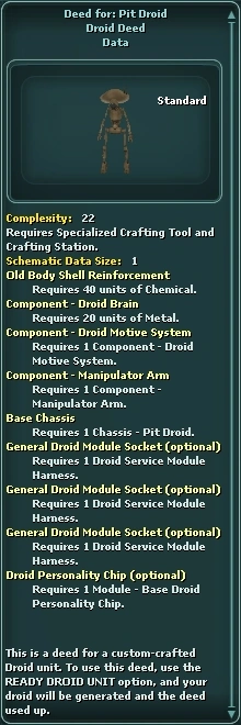 Deed for: Pit Droid | SWG Wiki | Fandom