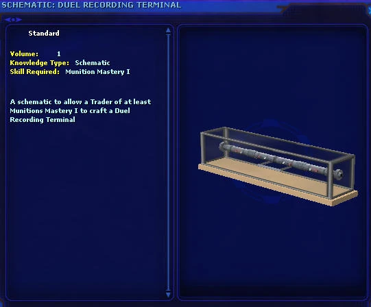 Schematic: Duel Recording Kit | SWG Wiki | Fandom