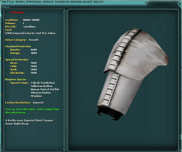 Battle Worn Imperial Shock Trooper Armor Right Bicep | SWG Wiki | Fandom