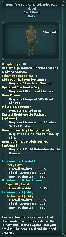 Deed for: Surgical Droid, Advanced Model | SWG Wiki | Fandom