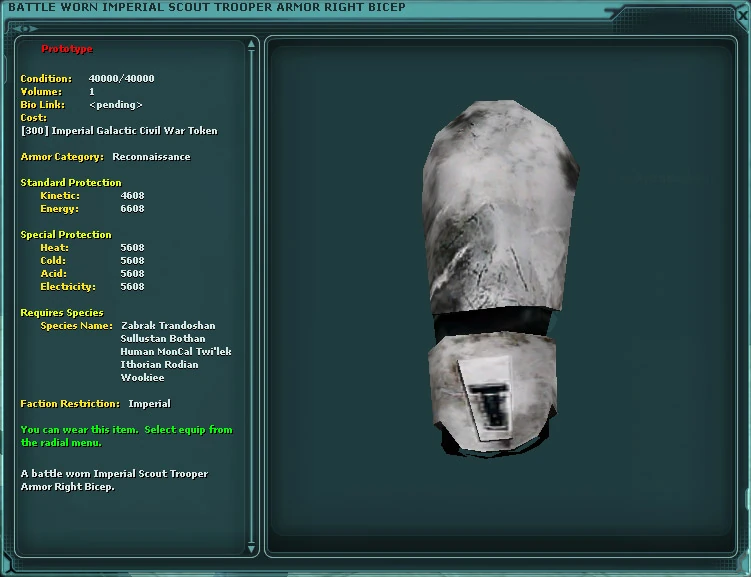 Battle Worn Imperial Scout Trooper Armor Right Bicep | SWG Wiki | Fandom