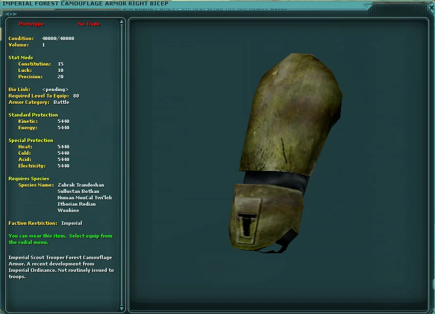 Imperial Forest Camouflage Armor Right Bicep | SWG Wiki | Fandom