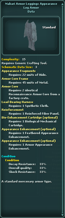 Mabari Armor Leggings Appearance | SWG Wiki | Fandom