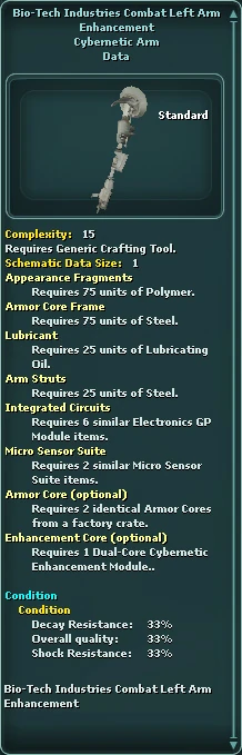Bio-Tech Industries Combat Left Arm Enhancement | SWG Wiki | Fandom