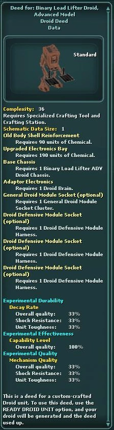 Deed for: Binary Load Lifter Droid, Advanced Model | SWG Wiki | Fandom