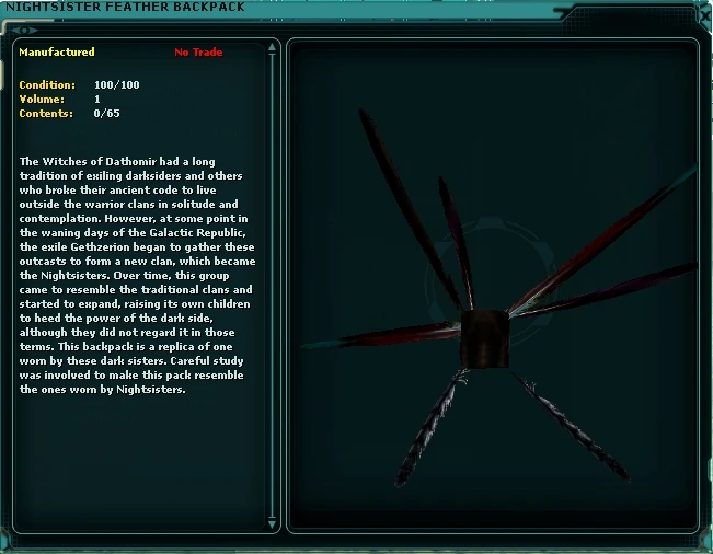 Nightsister Feather Backpack | SWG Wiki | Fandom