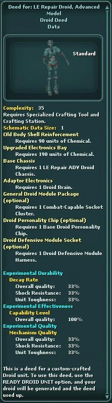Deed for: LE Repair Droid, Advanced Model | SWG Wiki | Fandom