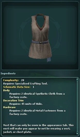 Appearance Tab Vest (invisible) | SWG: Prophecy Wiki | Fandom