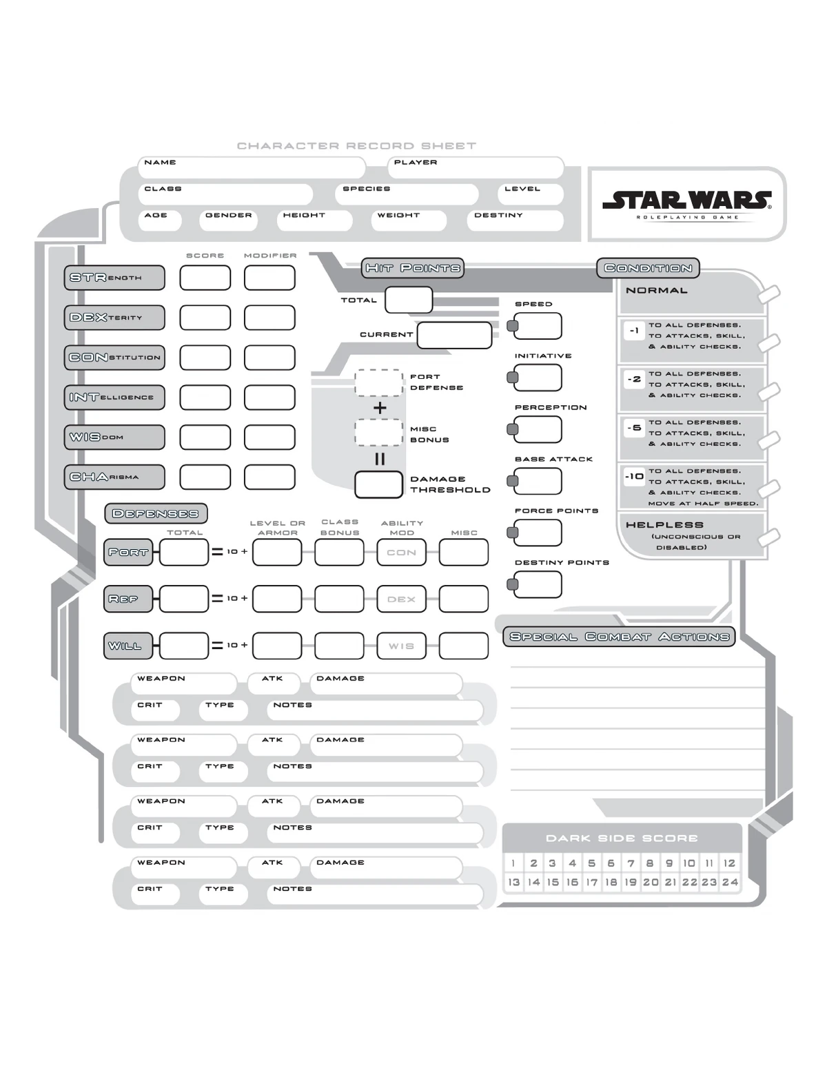 Character Sheet | Star Wars Saga Edition RPG Omnibus | Fandom