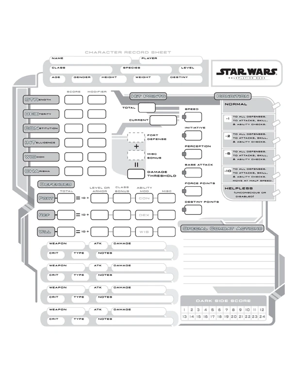 Character Sheet | Star Wars Saga Edition RPG Omnibus | Fandom