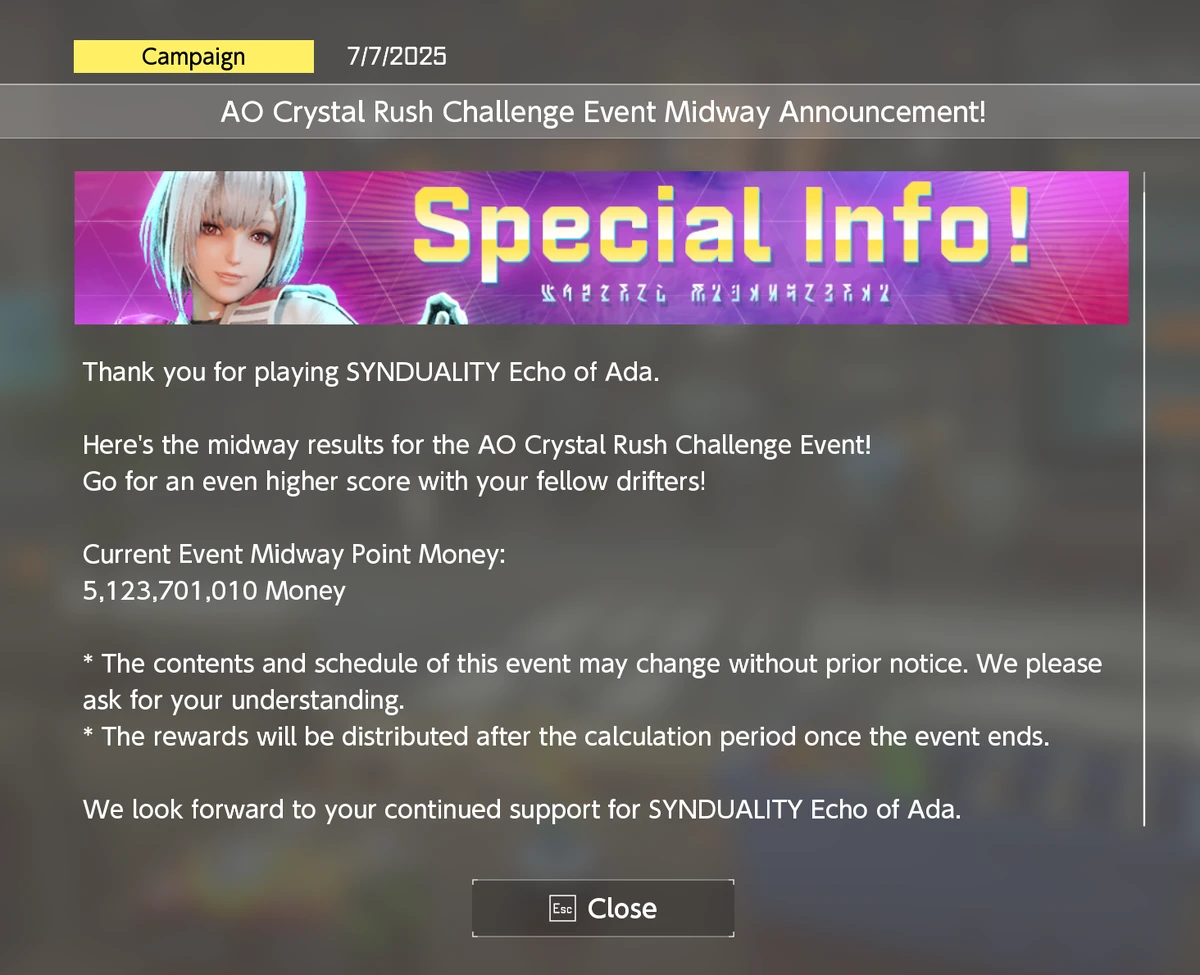 Campaign - AO Crystal Rush Challenge Event Midway Announcement! (7/72025) | Synduality Wiki | Fandom