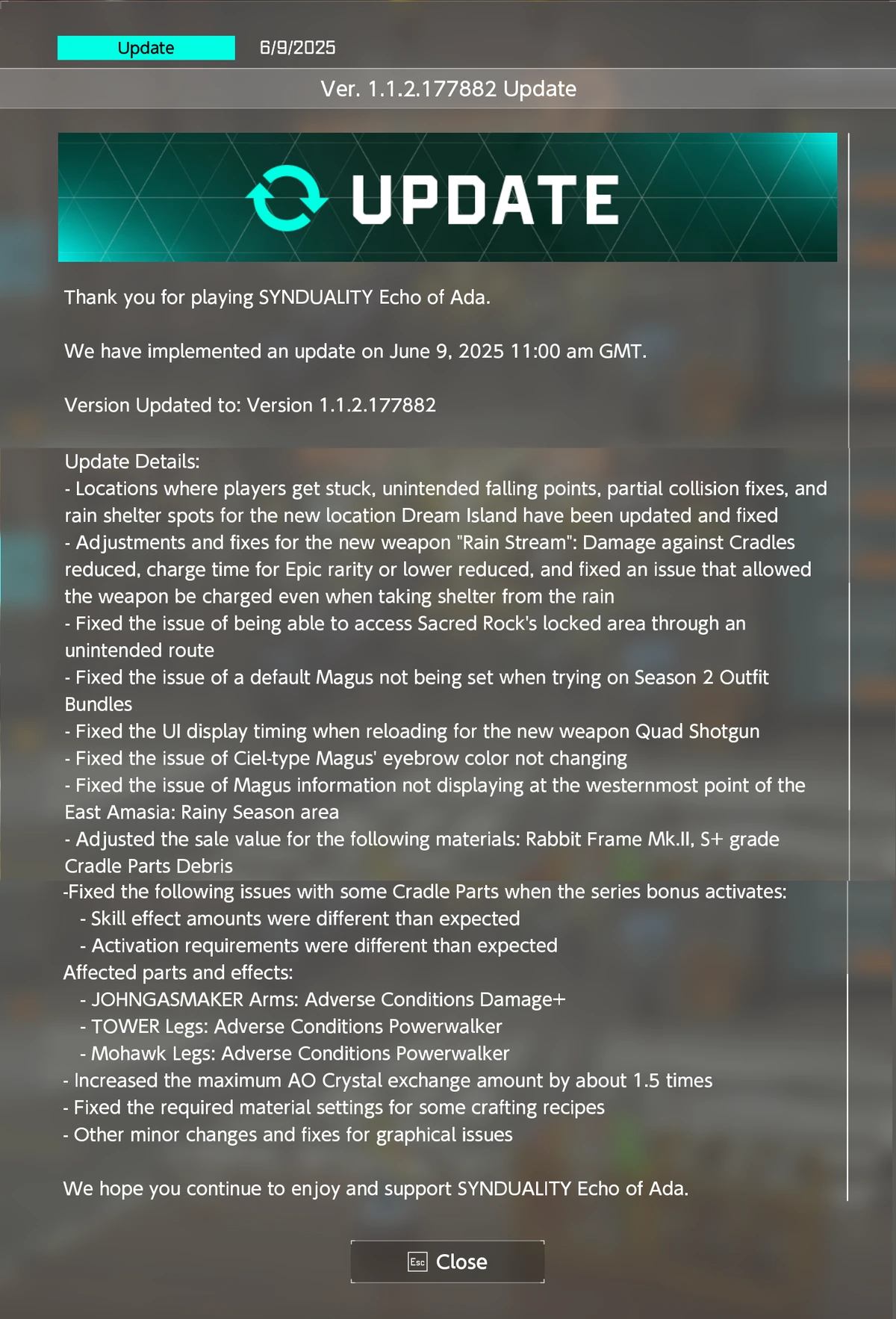 Update - Ver. 1.1.2.177882 Update | Synduality Wiki | Fandom